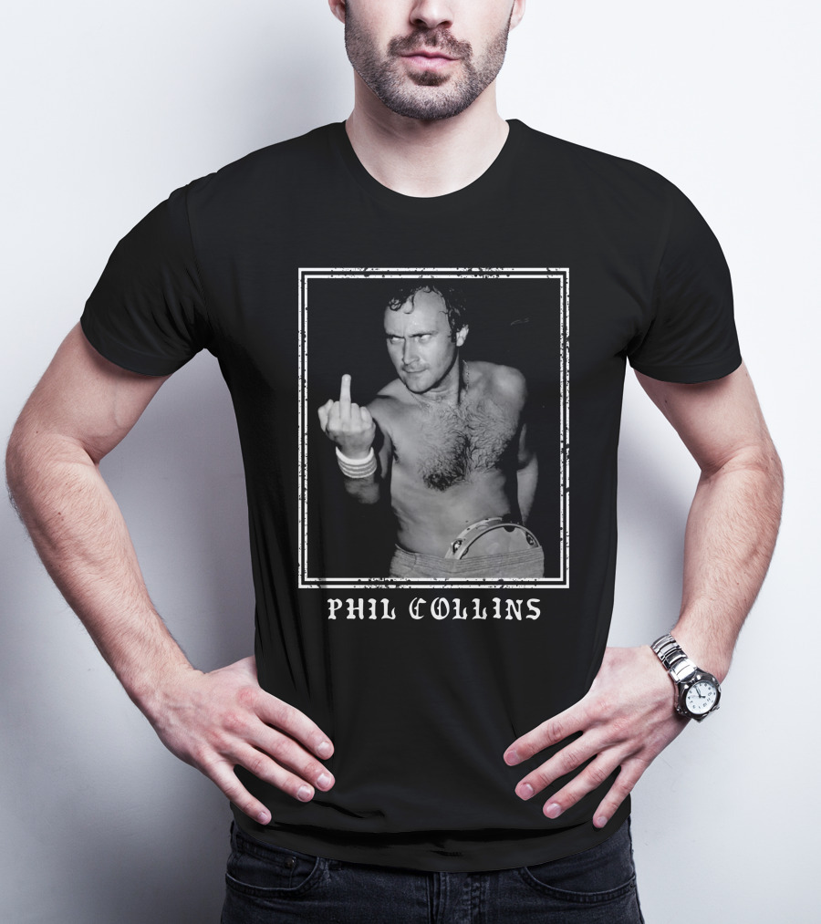 Phil Collins Middle Finger Black And White Image T-Shirt