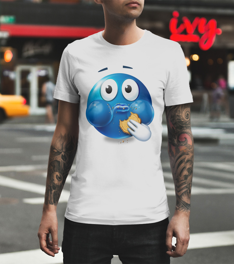 Cookie Muncher Blue Emoji With Crumbs T-Shirt