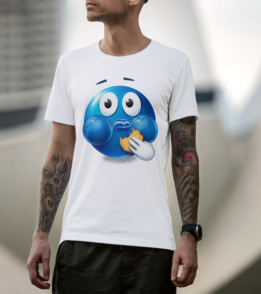 Cookie Muncher Blue Emoji With Crumbs T-Shirt