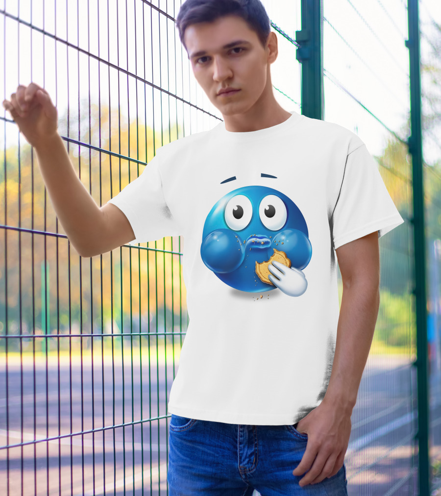 Cookie Muncher Blue Emoji With Crumbs T-Shirt