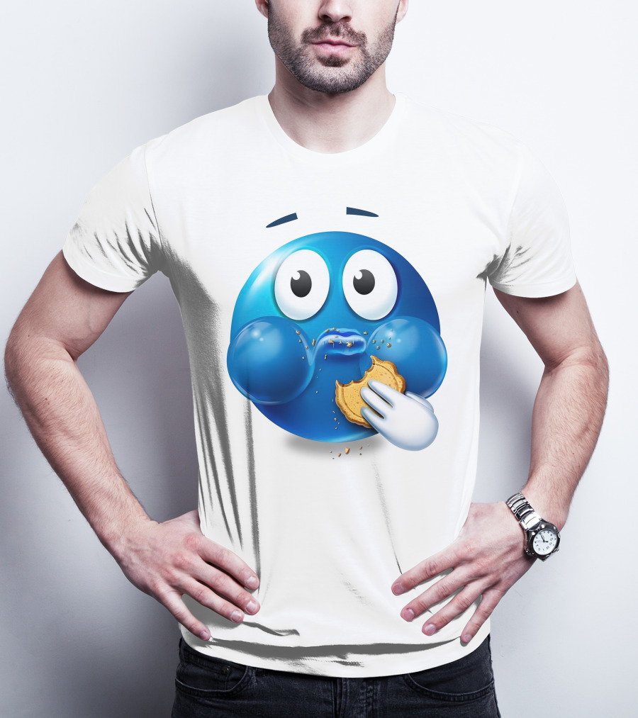 Cookie Muncher Blue Emoji With Crumbs T-Shirt