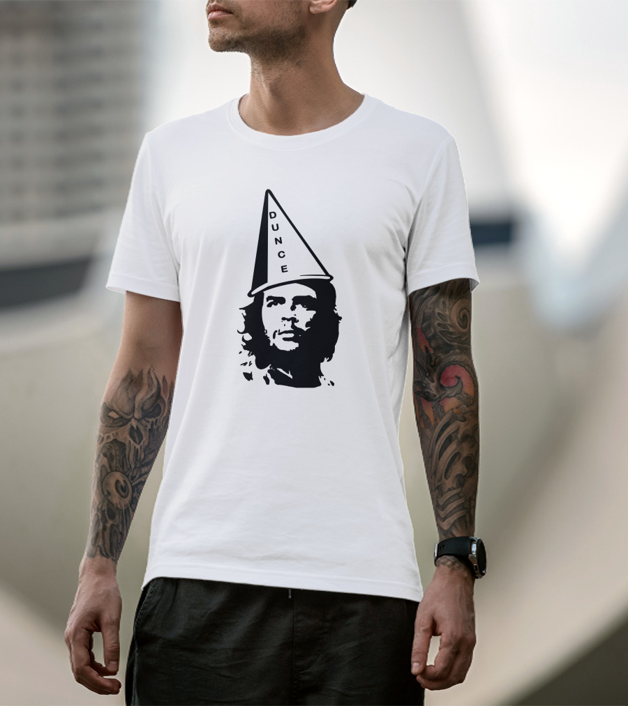Dunce Guevara Satirical Design With Iconic Figure Wearing Dunce Cap T-Shirt