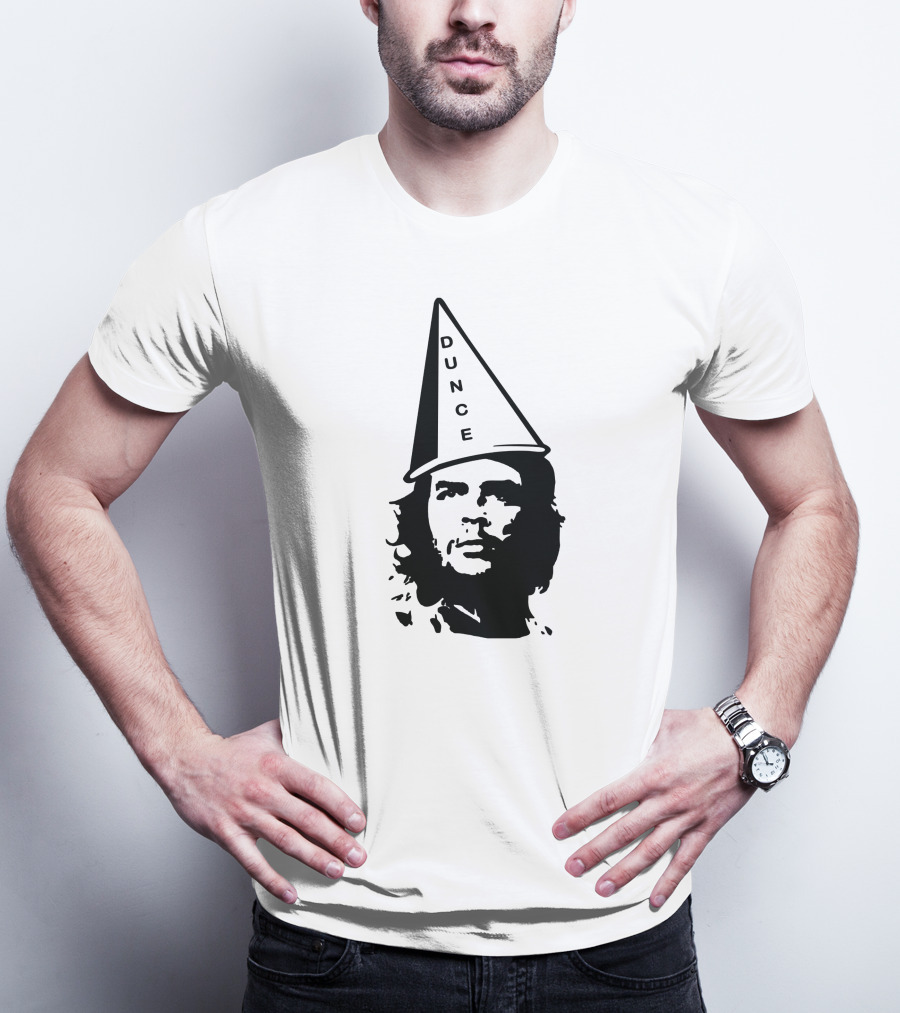 Dunce Guevara Satirical Design With Iconic Figure Wearing Dunce Cap T-Shirt
