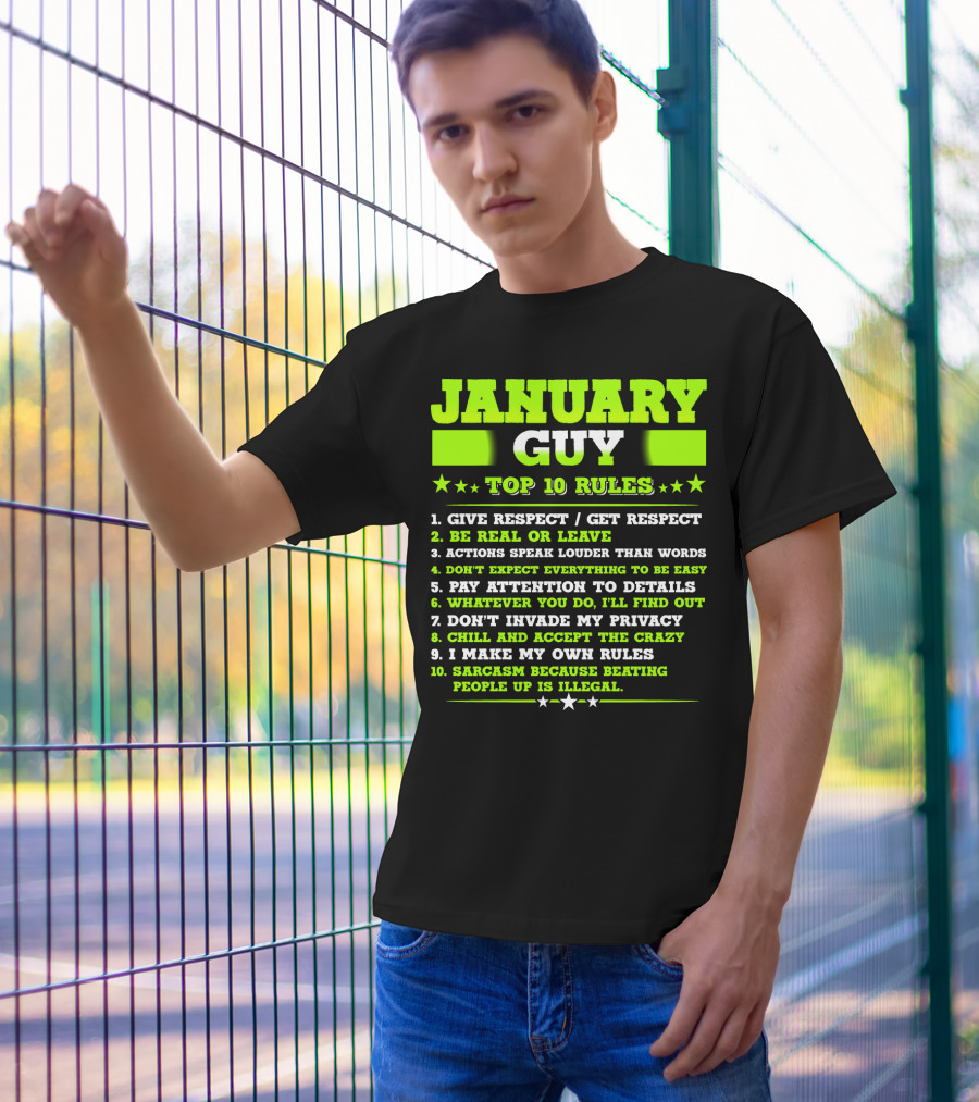 Cool January Guy Top 10 Rules Birthday T-Shirt