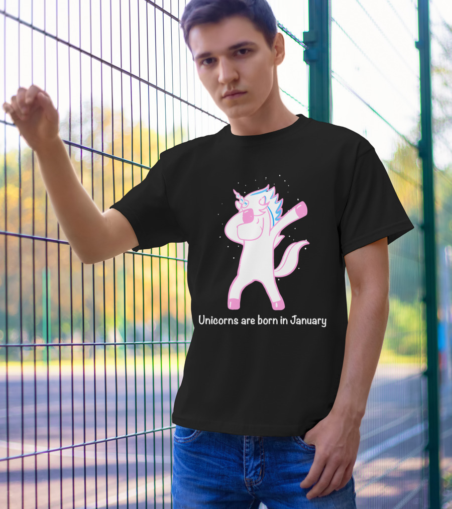 Dabbing Unicorn Celebrating Birthdays In January T-Shirt