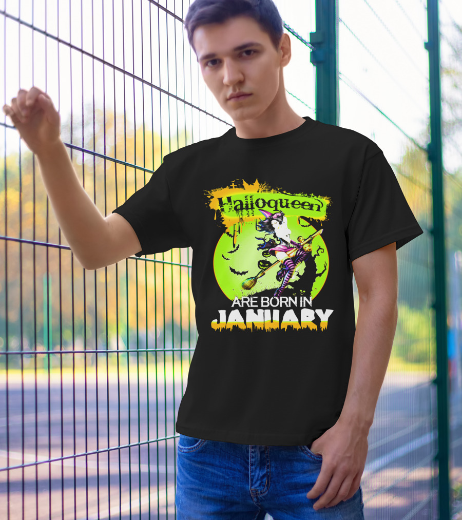 Halloqueen Witch Are Born In January Halloween Birthday T-Shirt