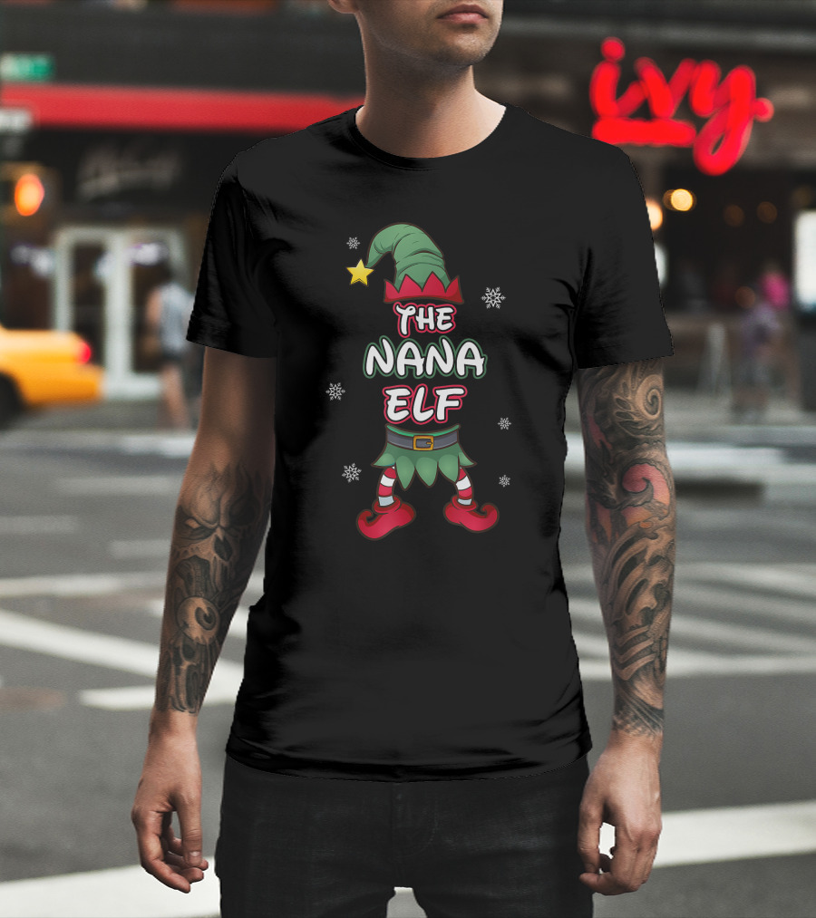 The Nana Elf Christmas Pajamas Pjs Matching Family Group Holiday T-Shirt