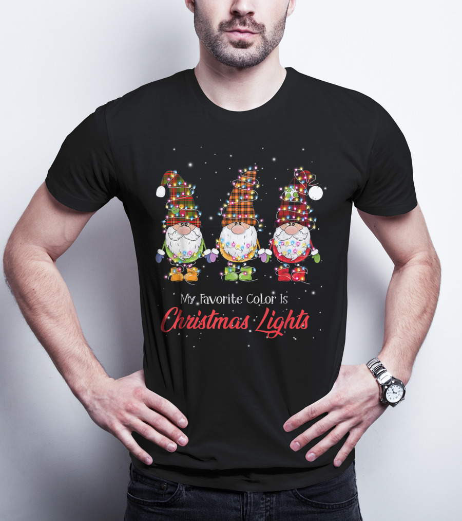 My Favorite Color Is Christmas Lights Gnomies Gnome Buffalo Plaid Trio T-Shirt
