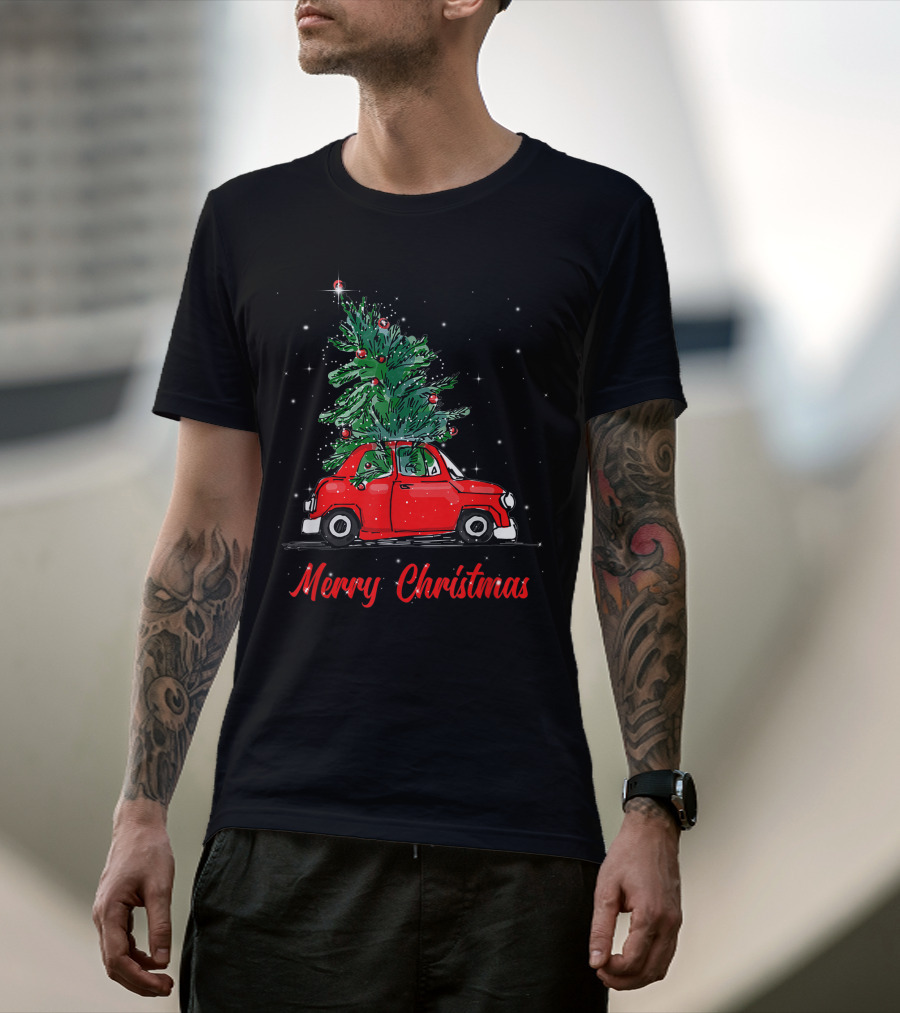 Merry Christmas Red Truck With Christmas Tree Pajama Gifts T-Shirt