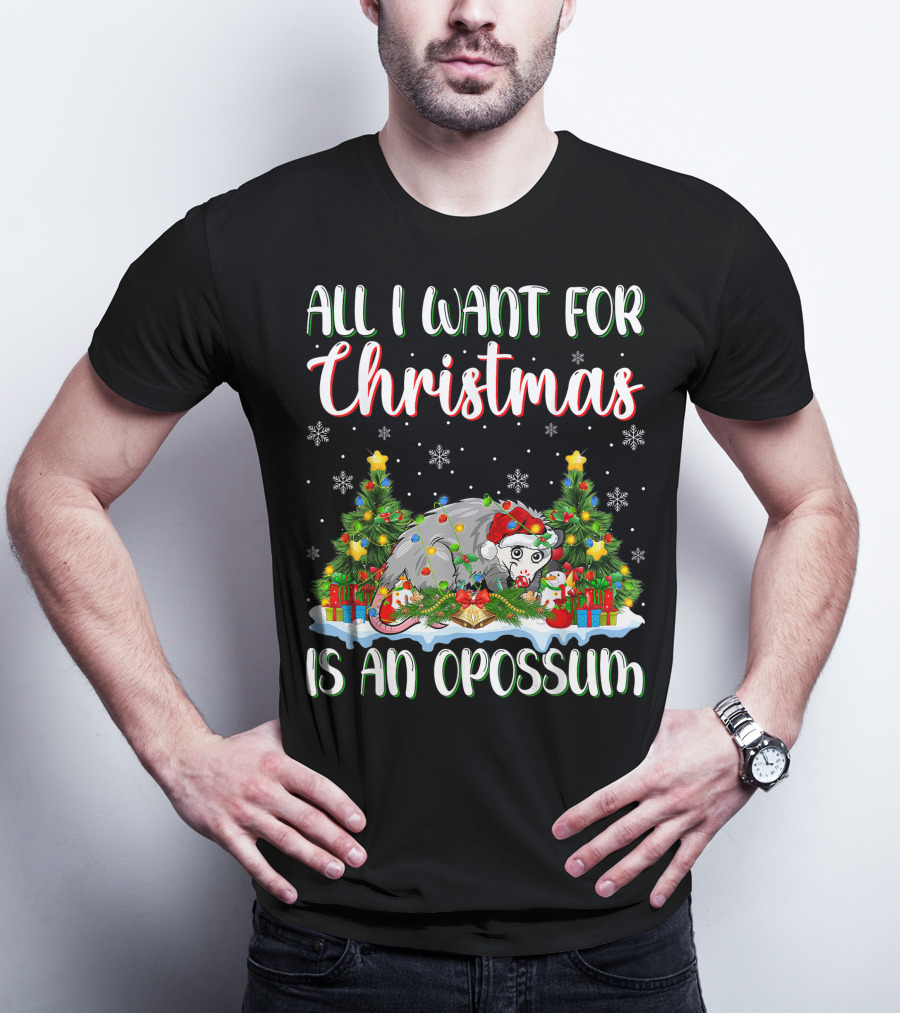All I Want For Christmas Is An Opossum Xmas Lighting Santa T-Shirt