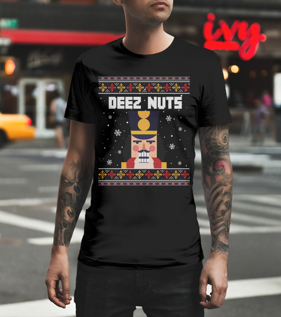 Deez Nuts Nutcracker Christmas Sweater Snowflakes T-Shirt