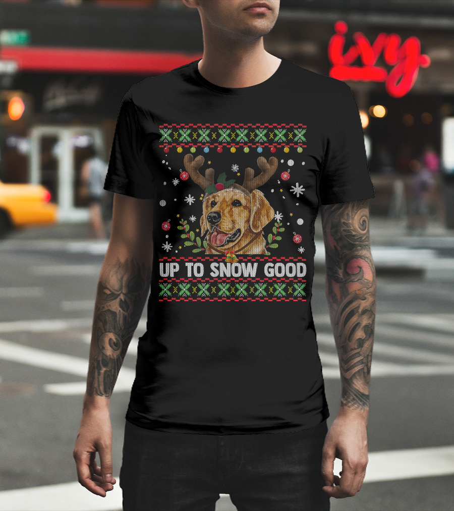 Golden Retriever Dog Reindeer Up To Snow Good T-Shirt