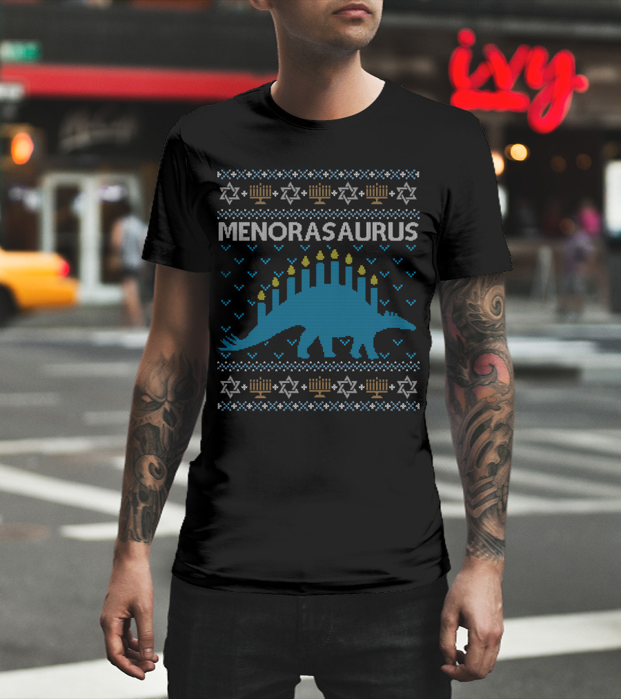Menorasaurus Hanukkah Dinosaur Menorah Candles T-Shirt
