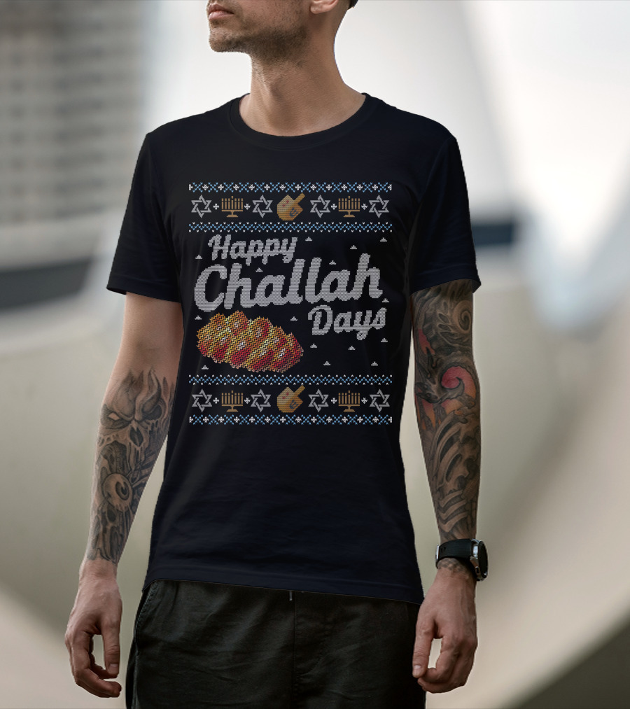 Hanukkah Happy Challah Days Menorah Star Of David Dreidel T-Shirt