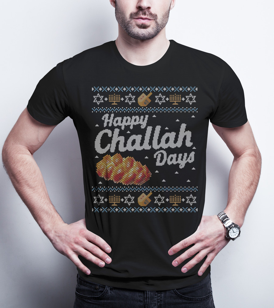 Hanukkah Happy Challah Days Menorah Star Of David Dreidel T-Shirt