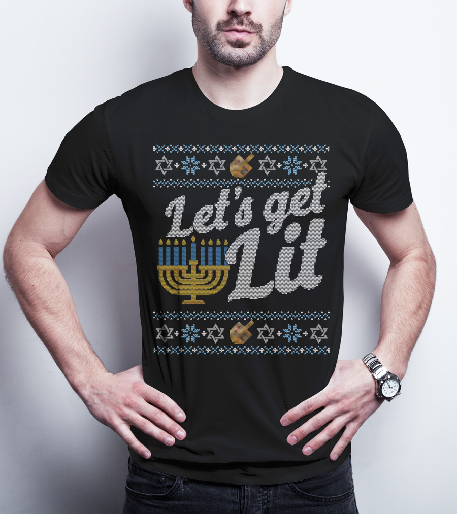Let's Get Lit Menorah Hanukkah Dreidel Star Of David T-Shirt