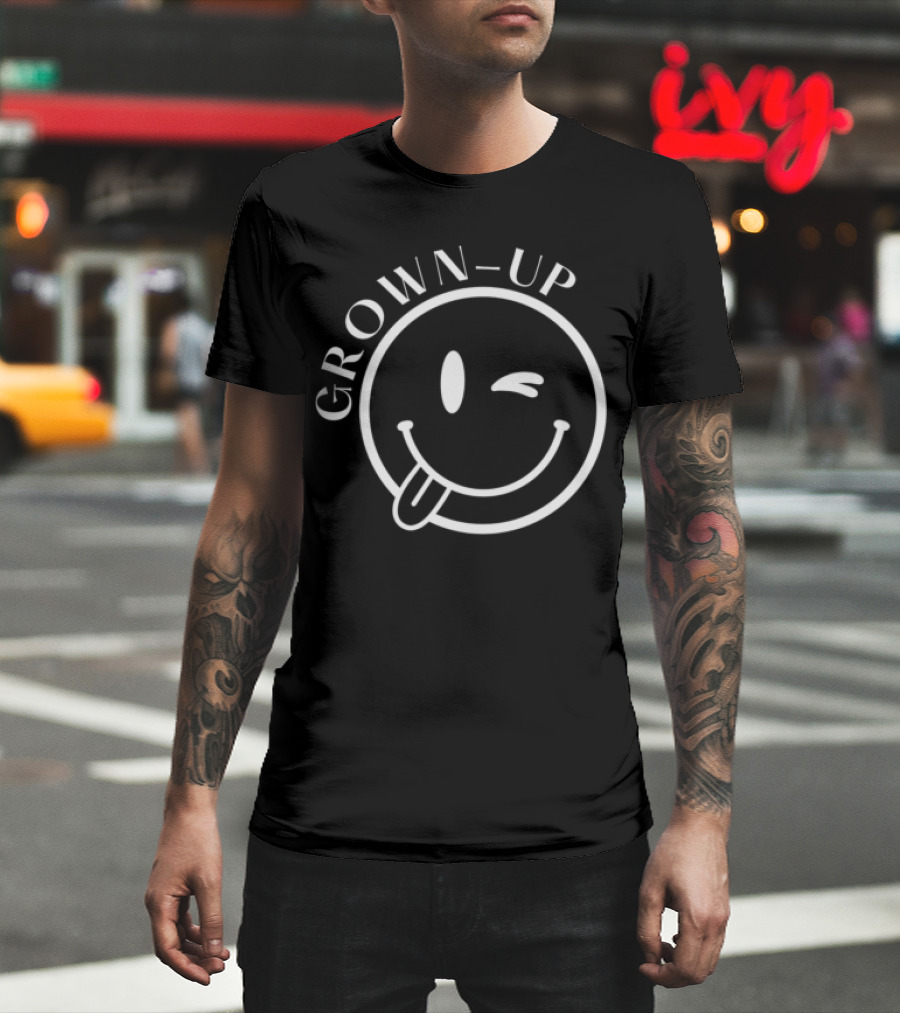 Grown-Up Winking Smiley Face Playful Expression T-Shirt