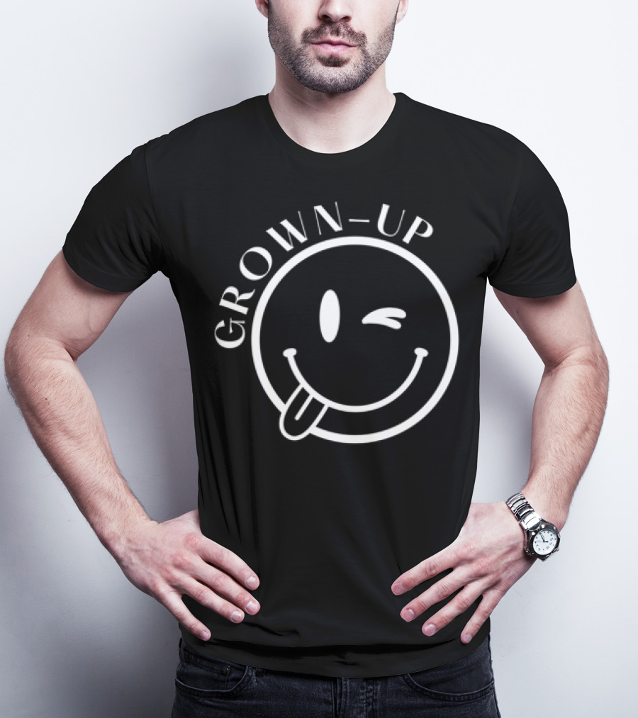 Grown-Up Winking Smiley Face Playful Expression T-Shirt