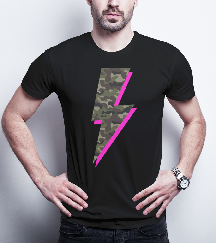 Lightning Bolt Hot Pink Camouflage Camo T-Shirt