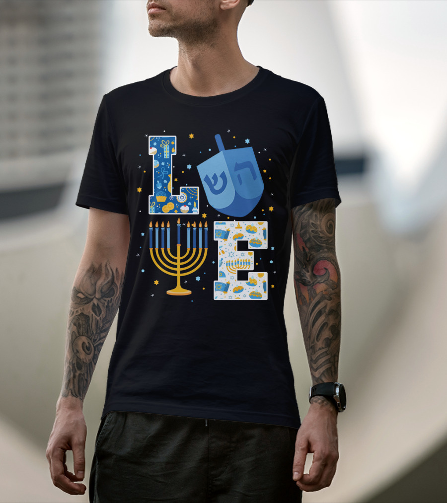 LOVE Hanukkah Dreidel Menorah Chanukah T-Shirt