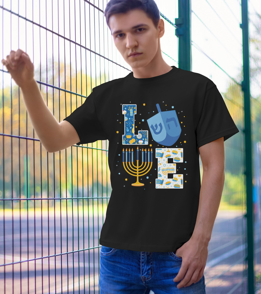LOVE Hanukkah Dreidel Menorah Chanukah T-Shirt