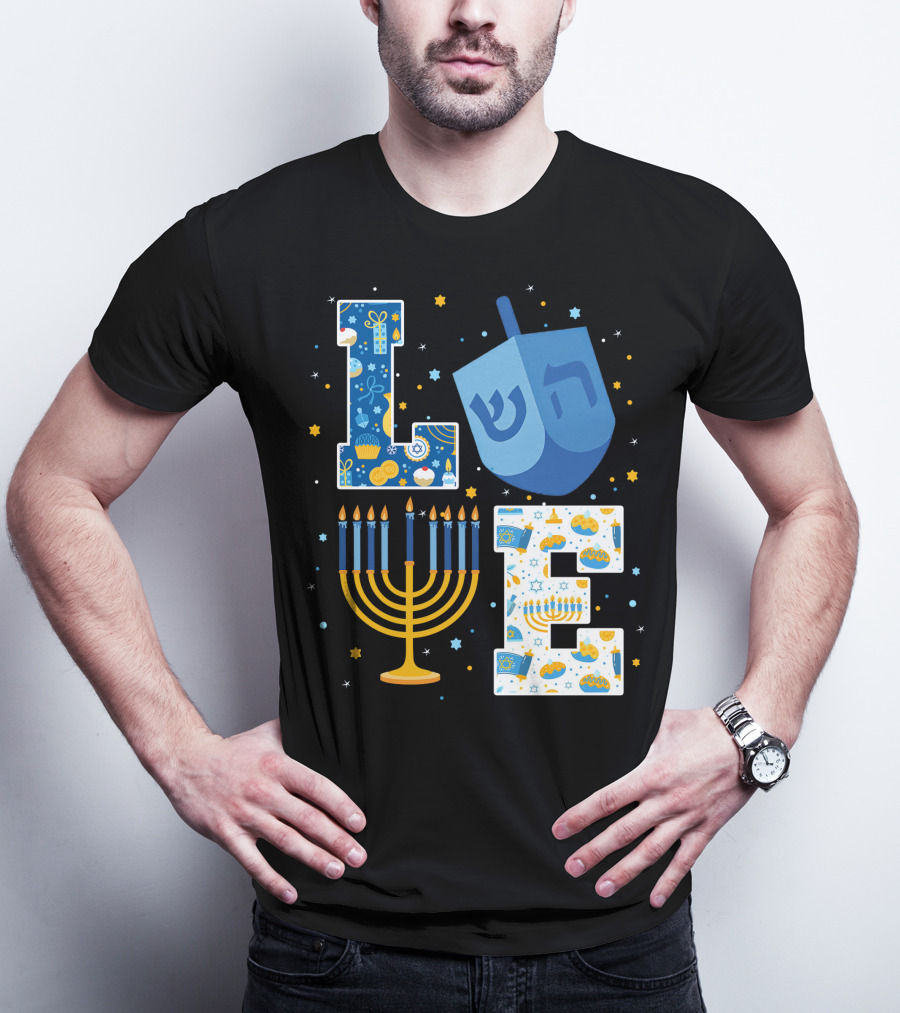 LOVE Hanukkah Dreidel Menorah Chanukah T-Shirt