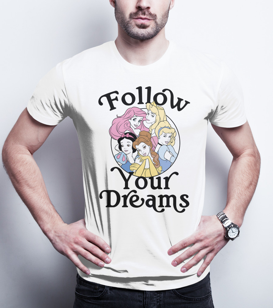 Disney Princess Follow Your Dreams Belle Ariel Aurora Cinderella Snow White 1991 T-Shirt