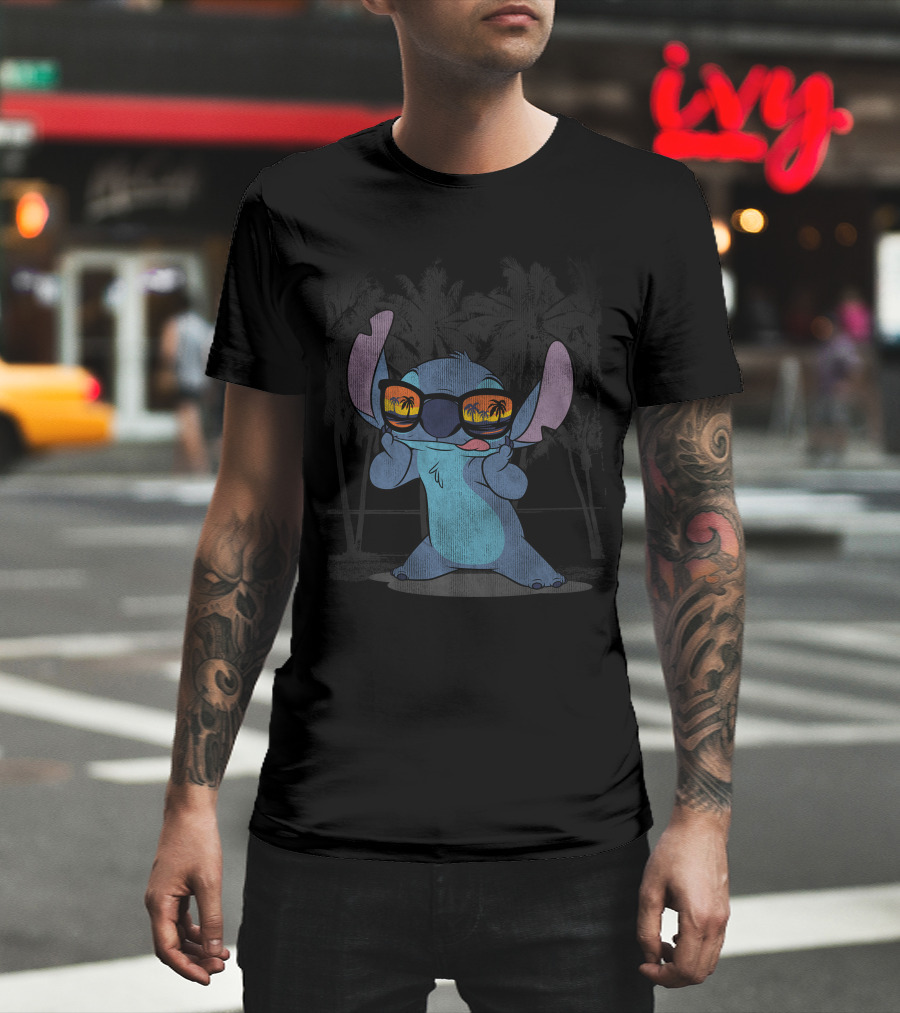 Stitch With Sunglasses Palm Trees Lilo And Stitch Hawaii Disney T-Shirt