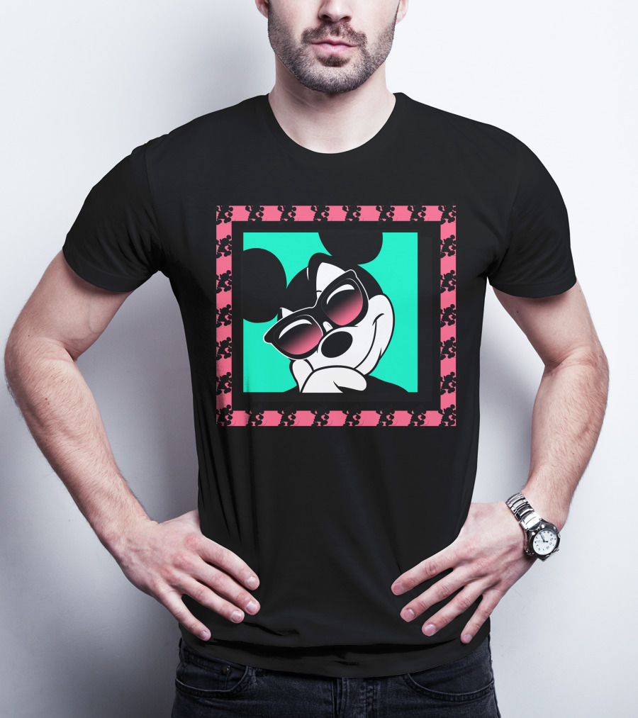 Mickey Mouse Cool Shades Neon Border T-Shirt