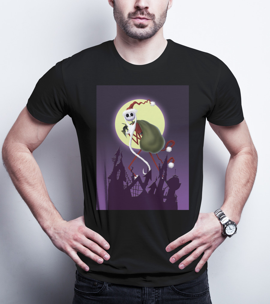Disney Skellington Claus Jack Skellington Santa Christmas Moon T-Shirt