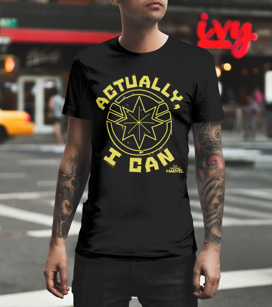 Captain Marvel Actually I Can Yellow Starburst T-Shirt