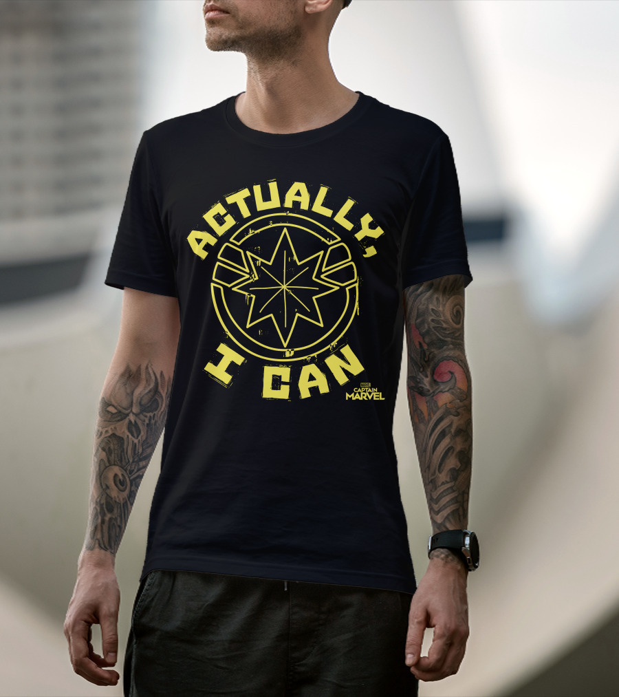 Captain Marvel Actually I Can Yellow Starburst T-Shirt