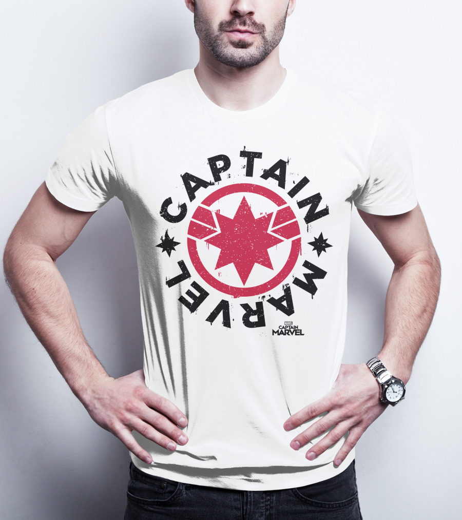 Captain Marvel Red Circle Star Emblem Distressed T-Shirt