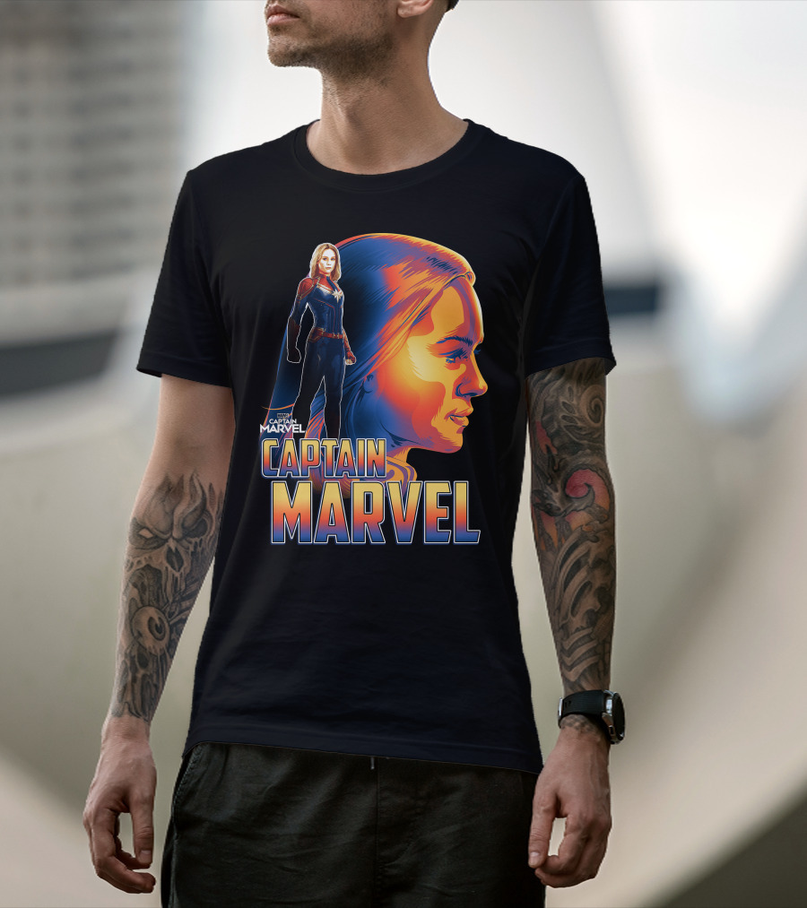 Captain Marvel Heroic Sunset Profile T-Shirt