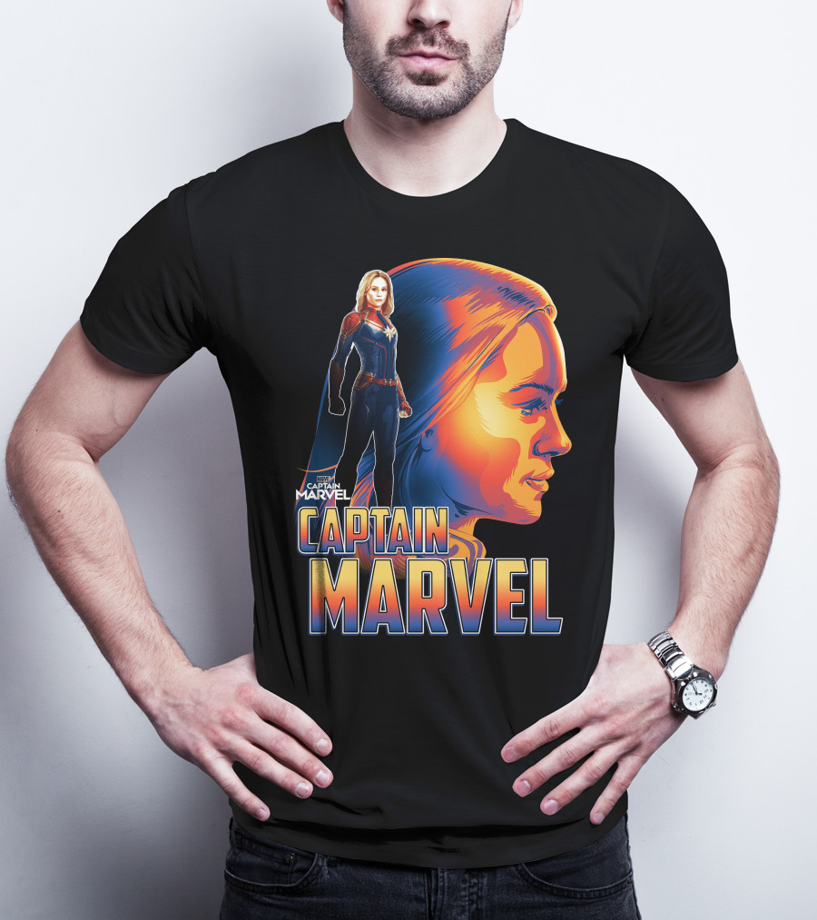 Captain Marvel Heroic Sunset Profile T-Shirt