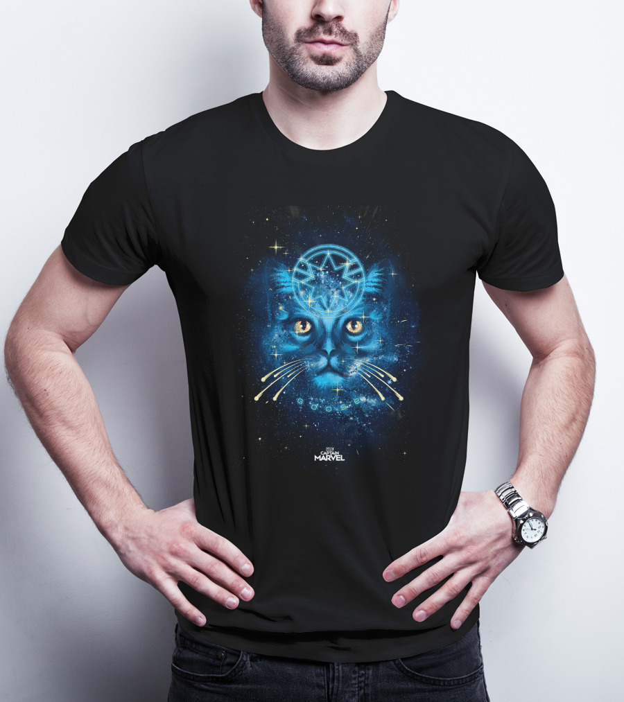 Captain Marvel Goose Cat Starry Blue Cosmic T-Shirt
