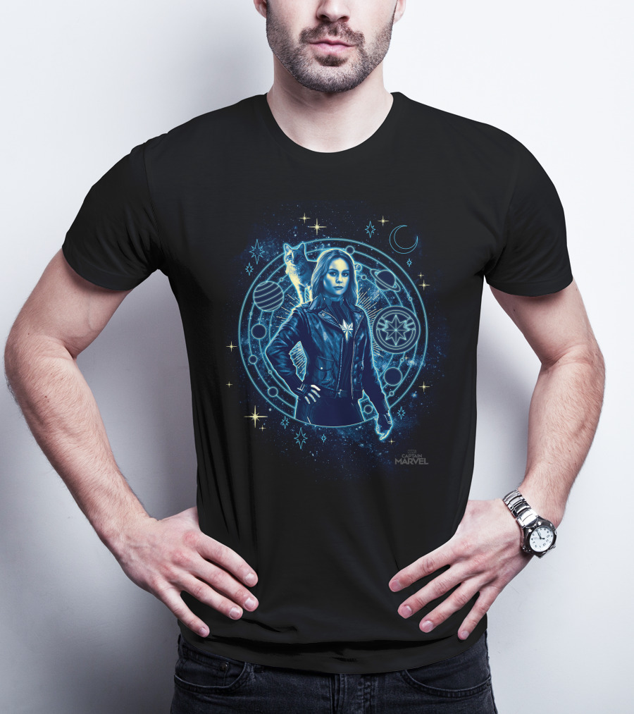 Captain Marvel Goose Cosmic Geometric Circle Space Adventure T-Shirt