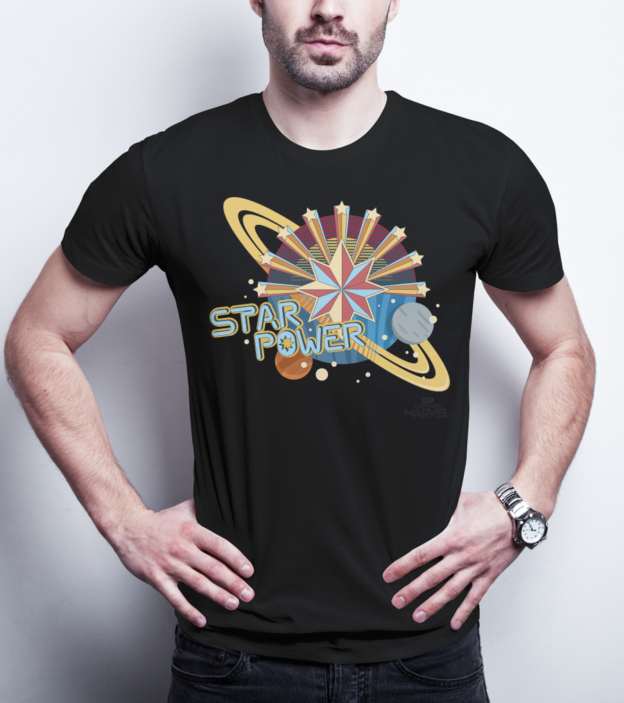 Captain Marvel Star Power Space Symbols T-Shirt