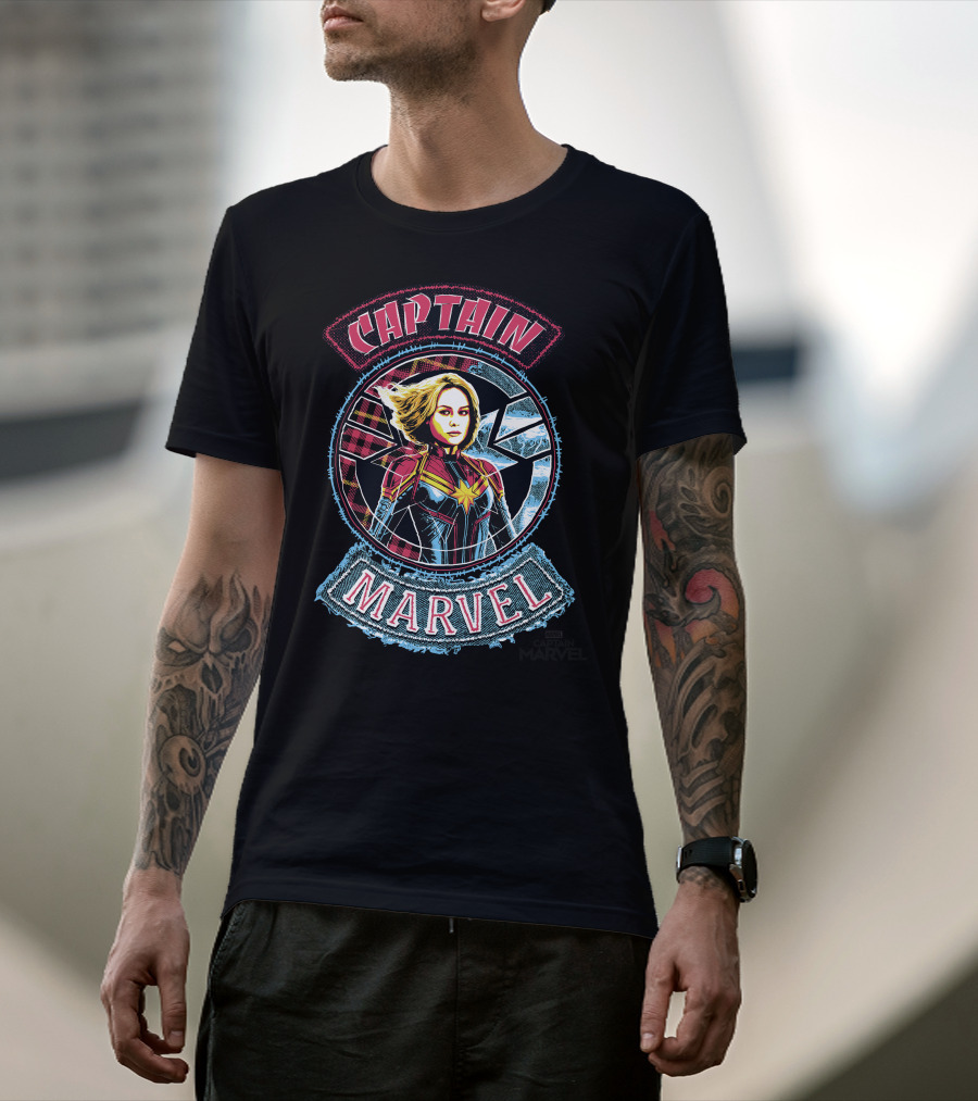 Captain Marvel Stitched Patched Emblem T-Shirt