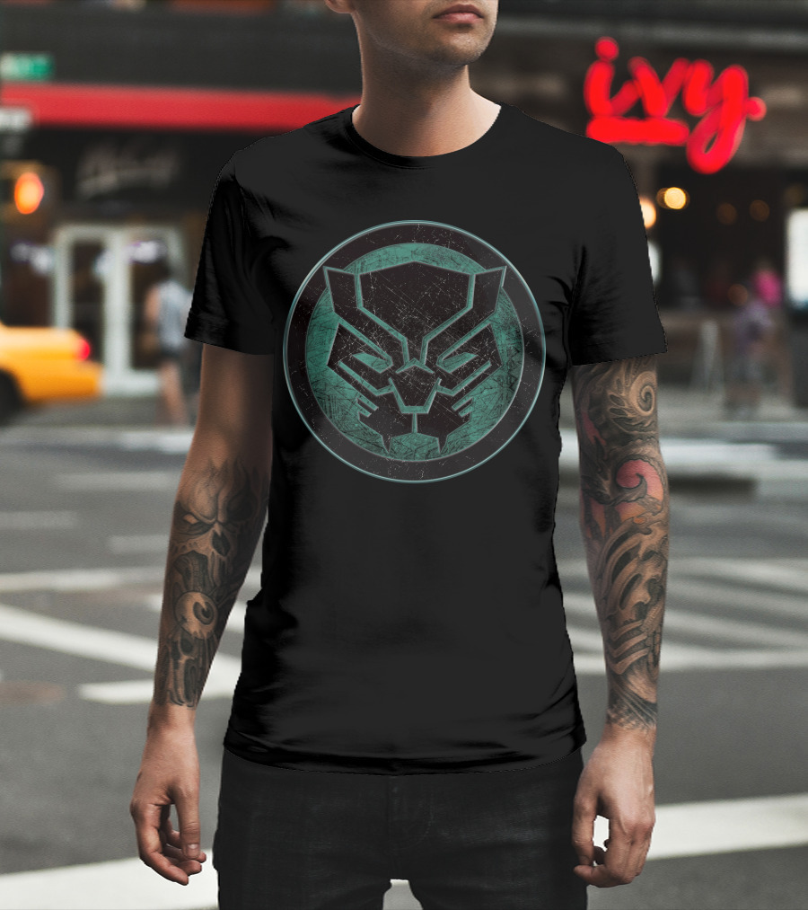 Marvel Black Panther Distressed Green Emblem Circle T-Shirt