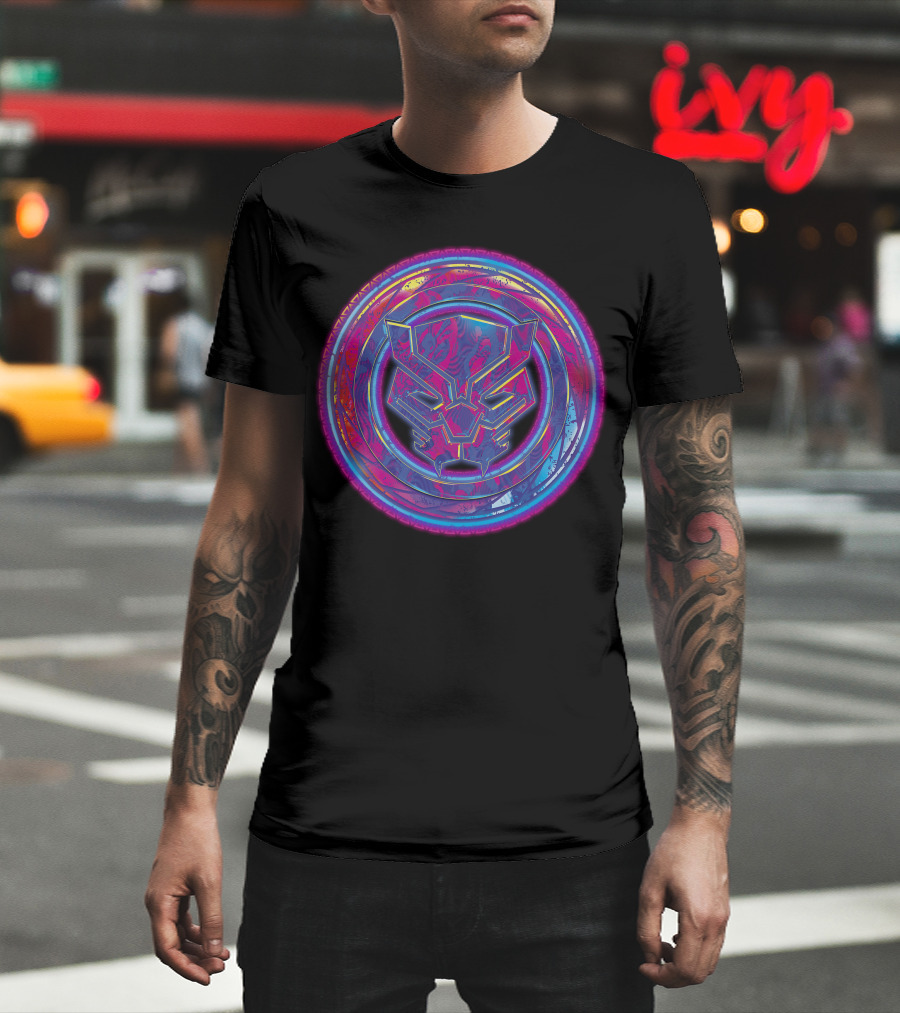 Marvel Black Panther Vibrant Neon Panther Head Emblem T-Shirt