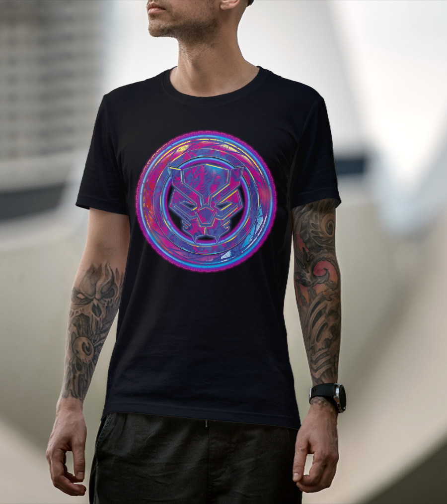 Marvel Black Panther Vibrant Neon Panther Head Emblem T-Shirt