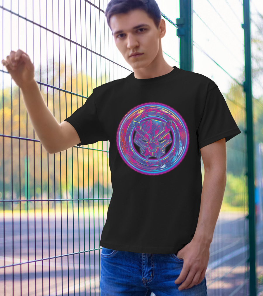Marvel Black Panther Vibrant Neon Panther Head Emblem T-Shirt