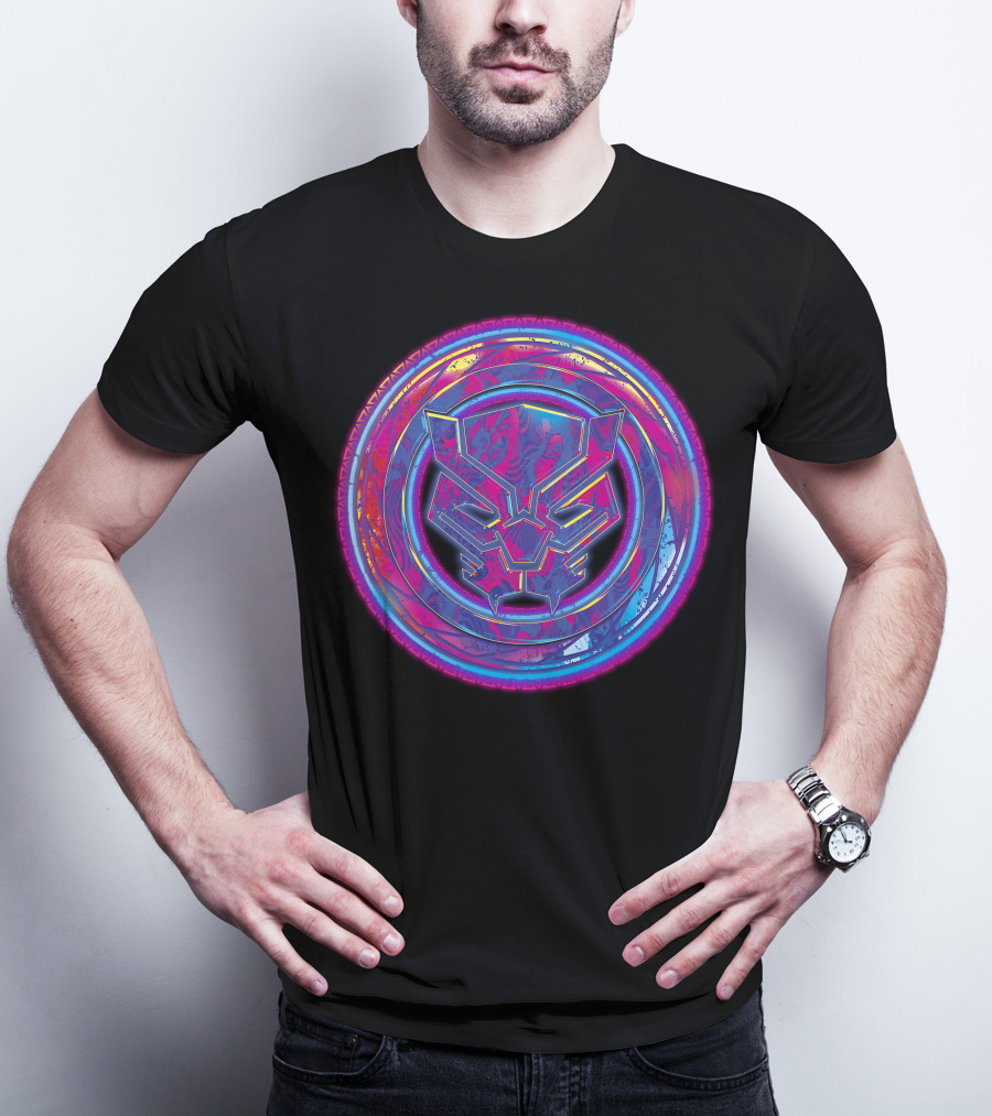 Marvel Black Panther Vibrant Neon Panther Head Emblem T-Shirt