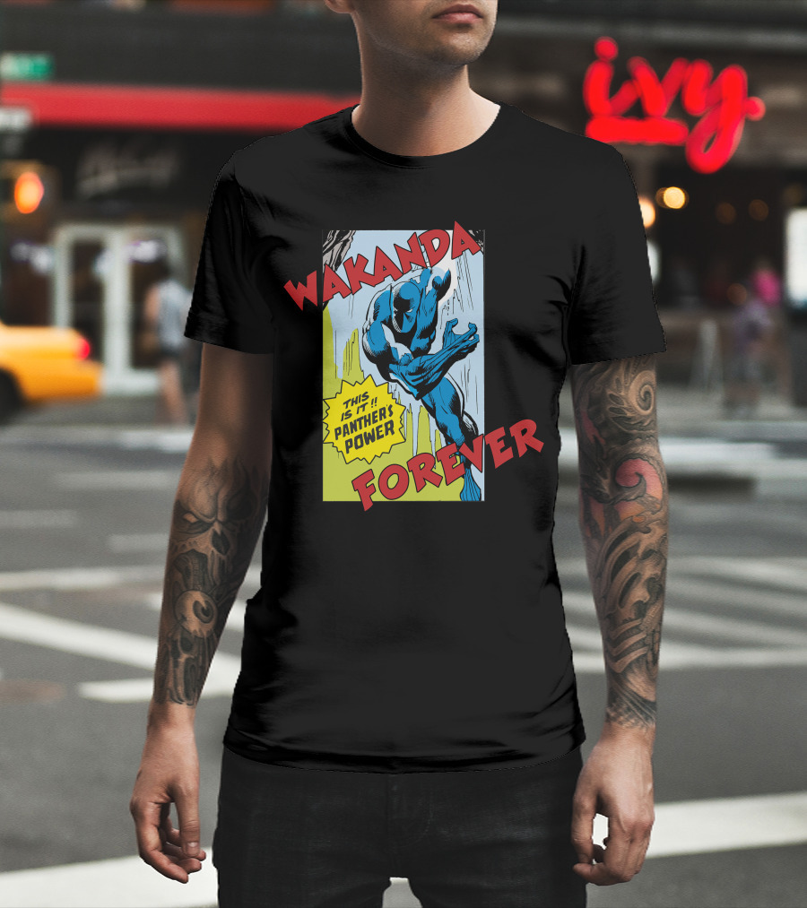 Wakanda Forever This Is It Panther's Power Marvel Black Panther Vintage Comic T-Shirt