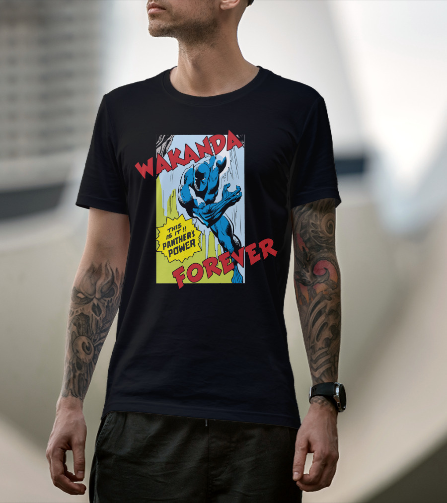 Wakanda Forever This Is It Panther's Power Marvel Black Panther Vintage Comic T-Shirt