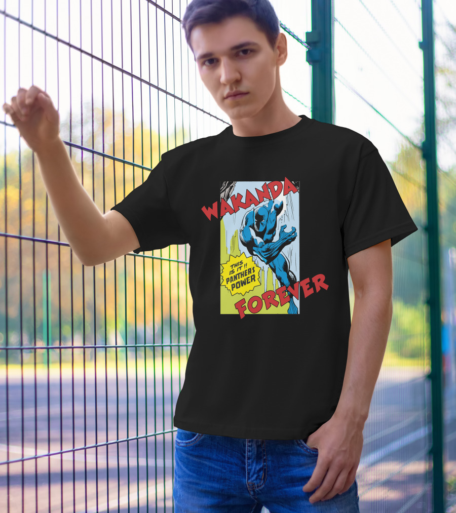 Wakanda Forever This Is It Panther's Power Marvel Black Panther Vintage Comic T-Shirt