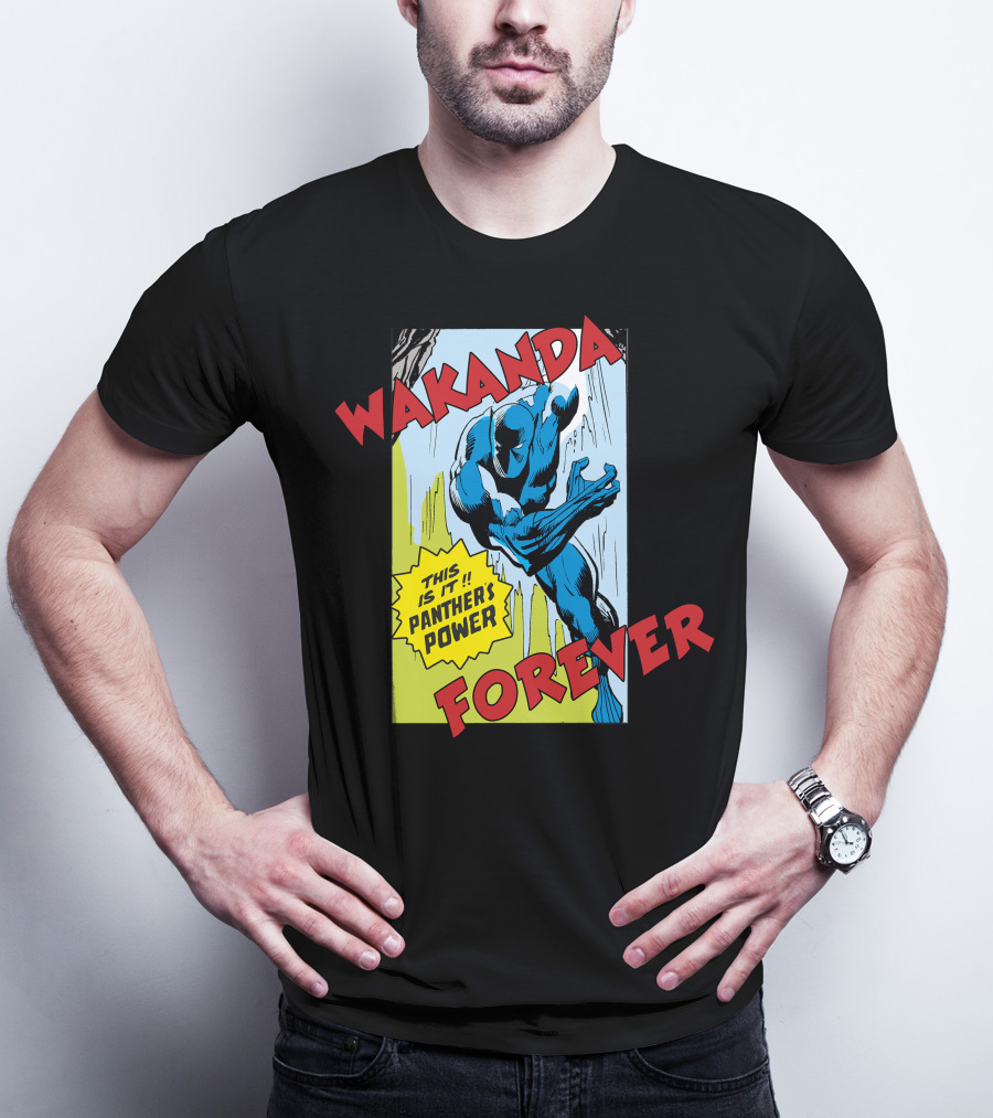 Wakanda Forever This Is It Panther's Power Marvel Black Panther Vintage Comic T-Shirt