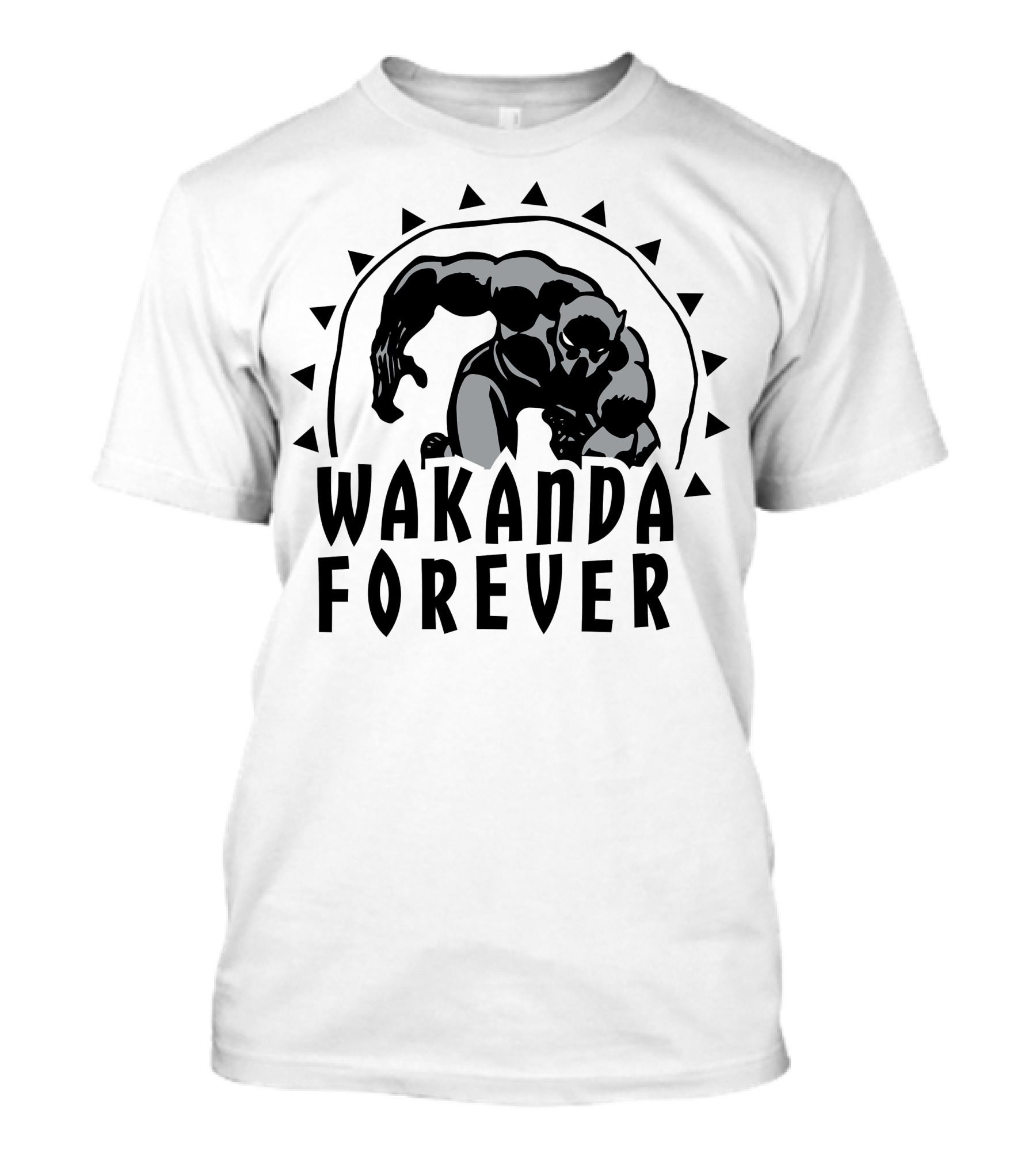 Marvel Black Panther Wakanda Forever Sun Triangles Hero Pose T-Shirt