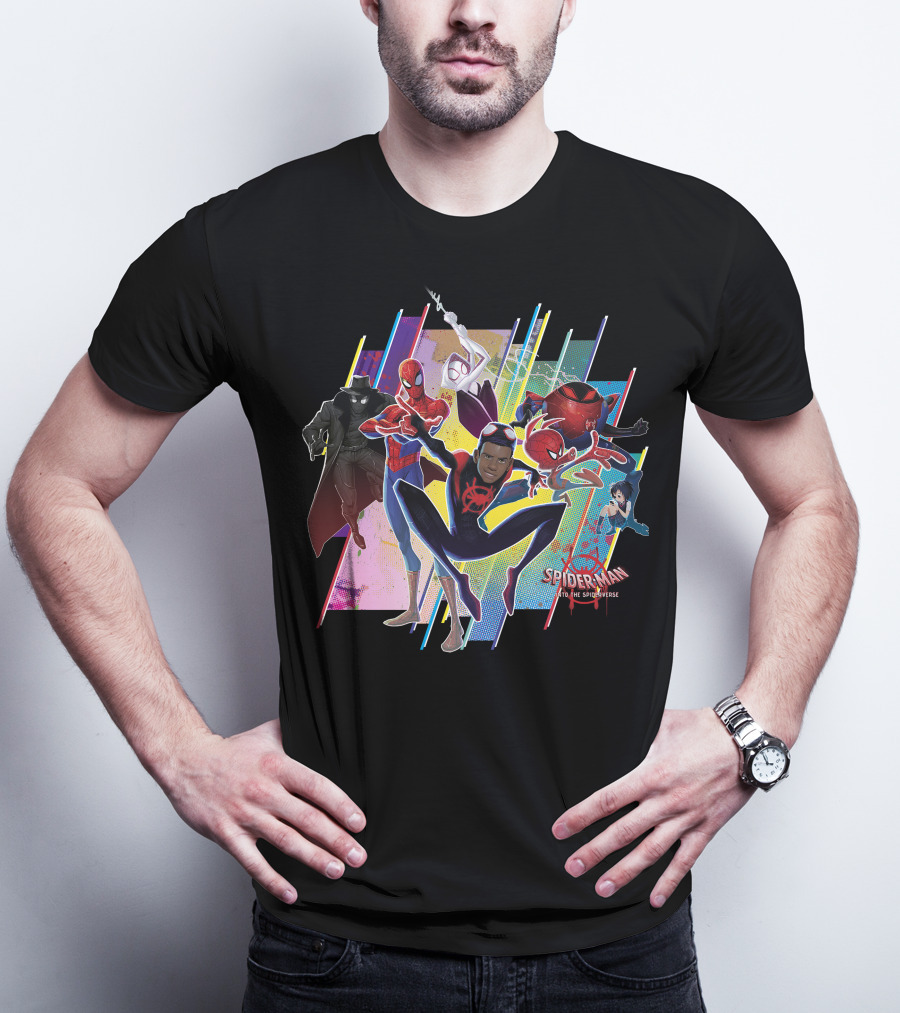 Spider-Man Into The Spiderverse Colorful Group Marvel T-Shirt